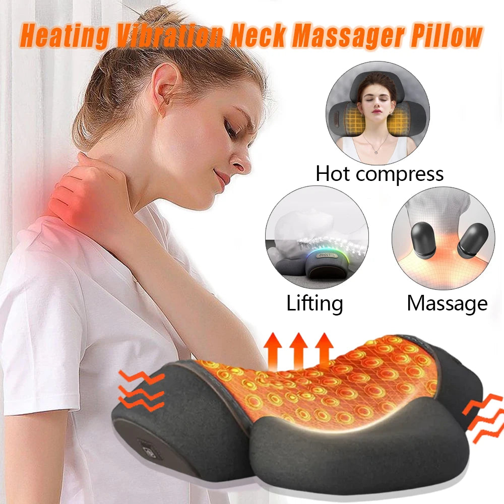 Electric Neck Massage Pillow Heating Vibration Neck Massager Back Cerv ...