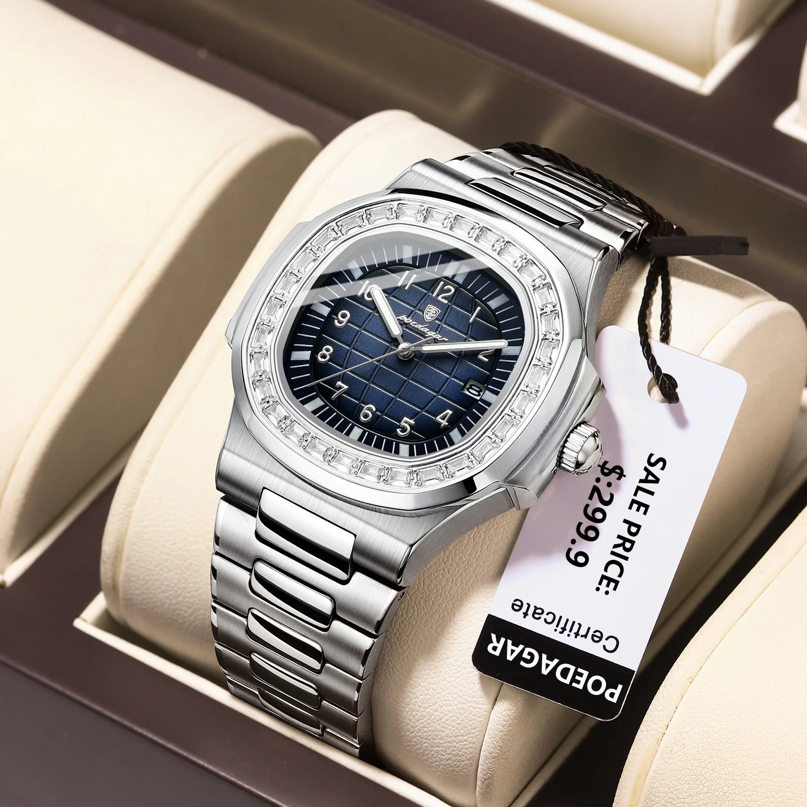 POEDAGAR Luxury Square Quartz Watch - Luminous, Waterproof, Stainless ...