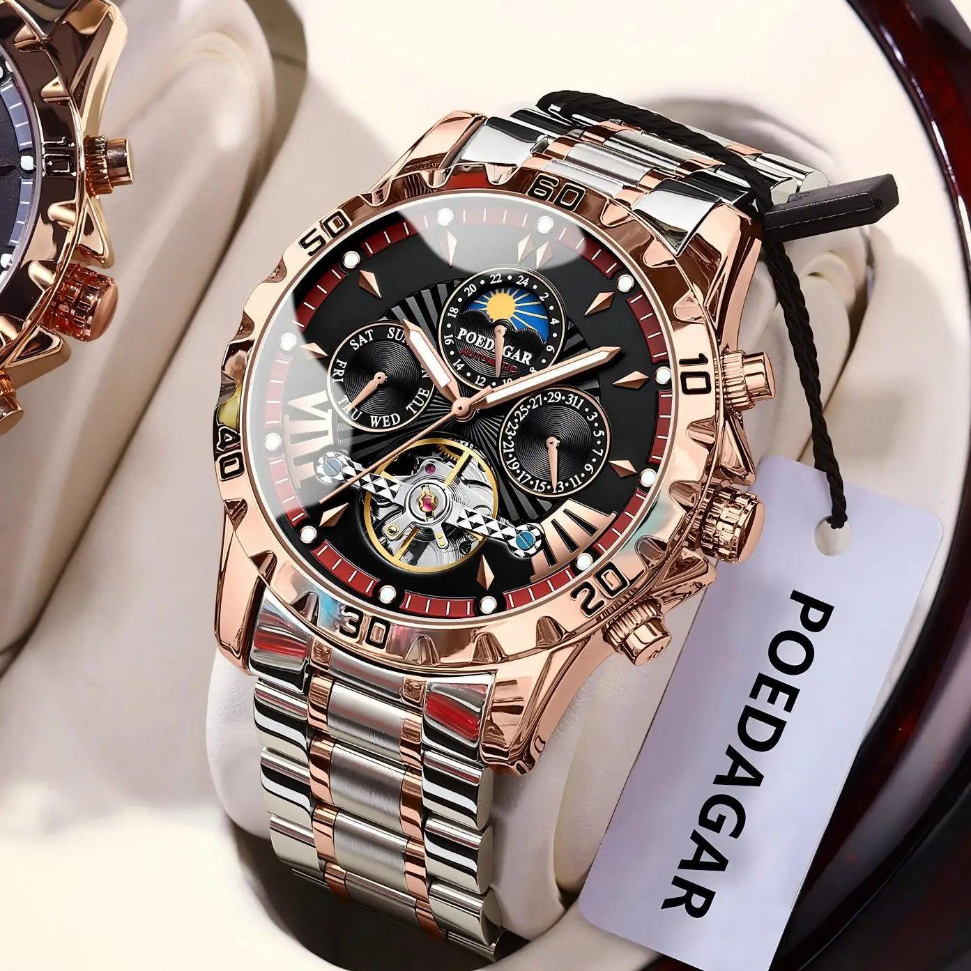 POEDAGAR Luxury Automatic Mechanical Men Watch Hollow Tourbillon Water ...