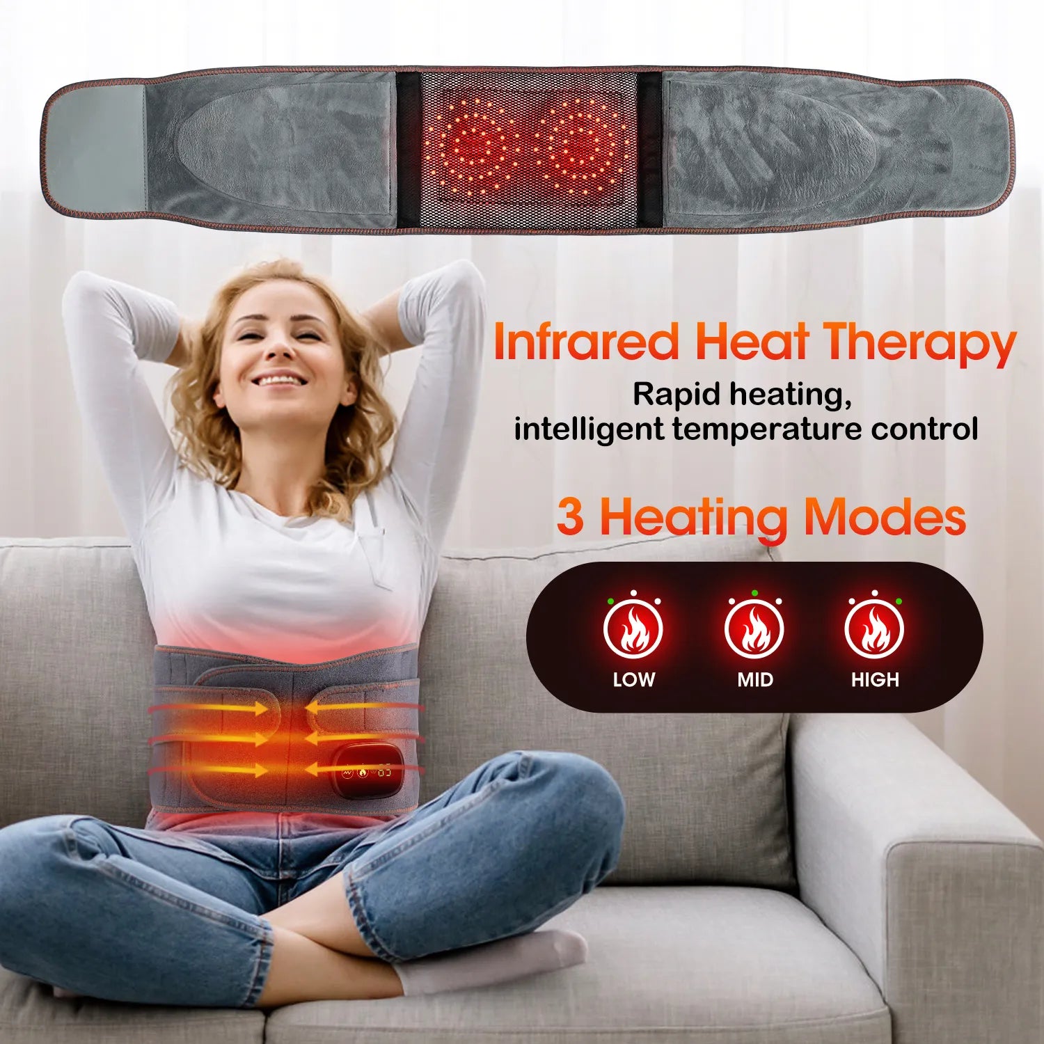 Electric Heating Waist Massage Belt Far Infrared Vibration - Hot Compr ...
